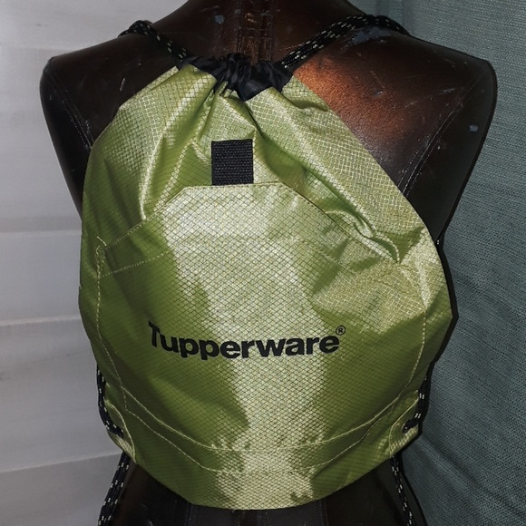 Tupperware | Bags | Tupperware Logo Drawstring Backpack With Outside ...